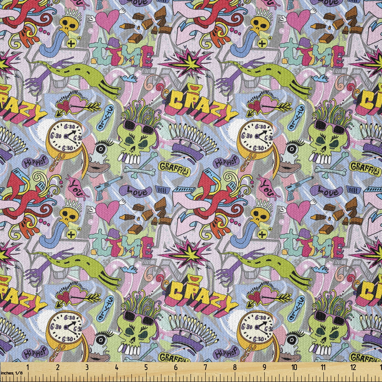 Art Fabric by The Yard, Hip-Hop Inspired Colorful Graffiti Doodle Crazy ...