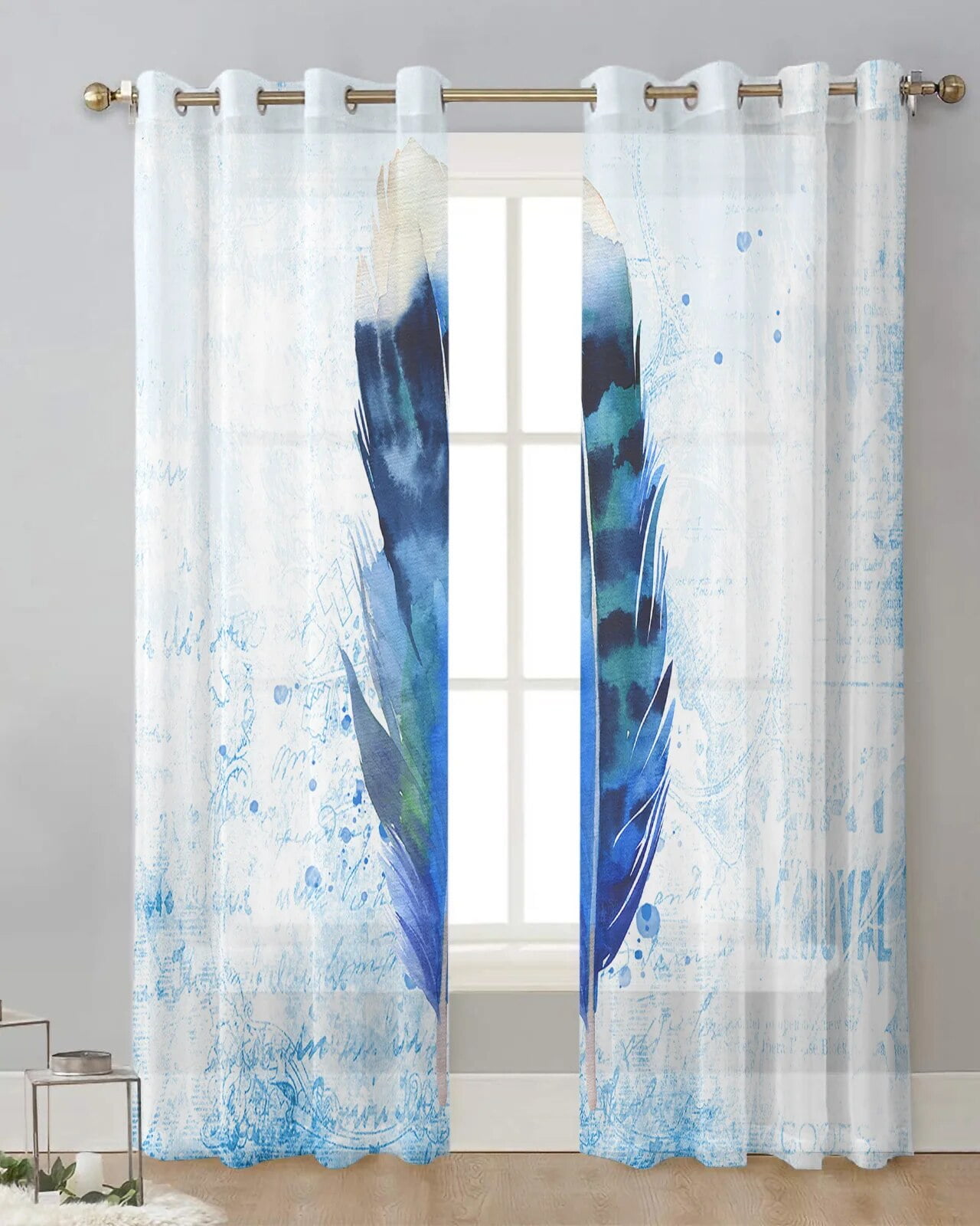 Art Feather Mottled Vintage Bedroom Sheer Window Curtains Living Room ...