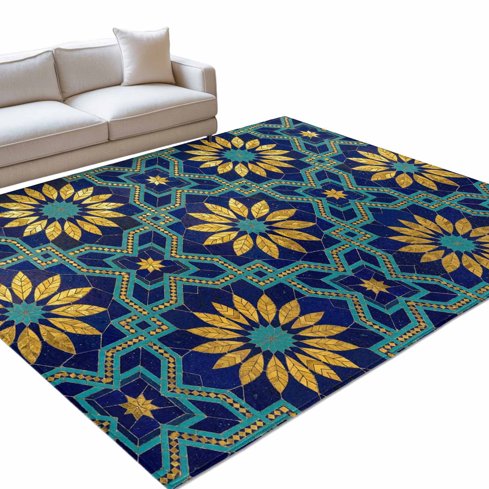 Art Floral 4x6ft Non Slip Area Rug Abstract Retro Blue Ornate Pattern ...