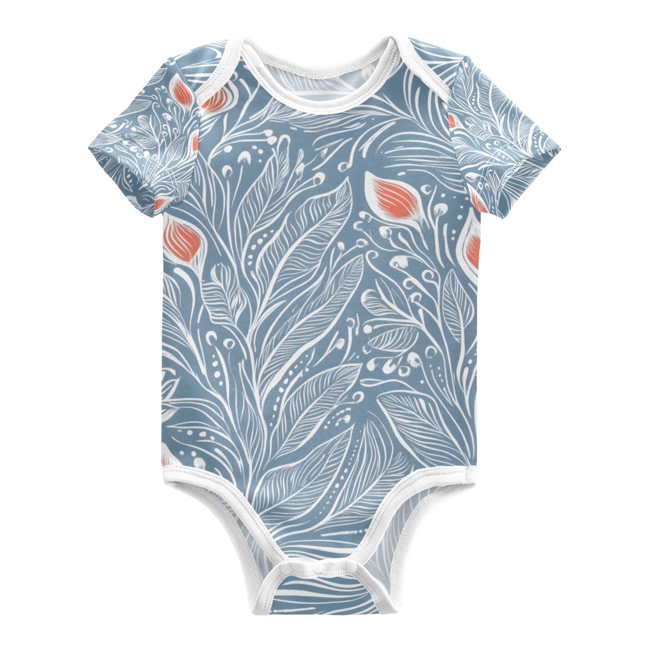 Art Floral Design Baby Bodysuits 100% Cotton Short Sleeve for 0-24 ...