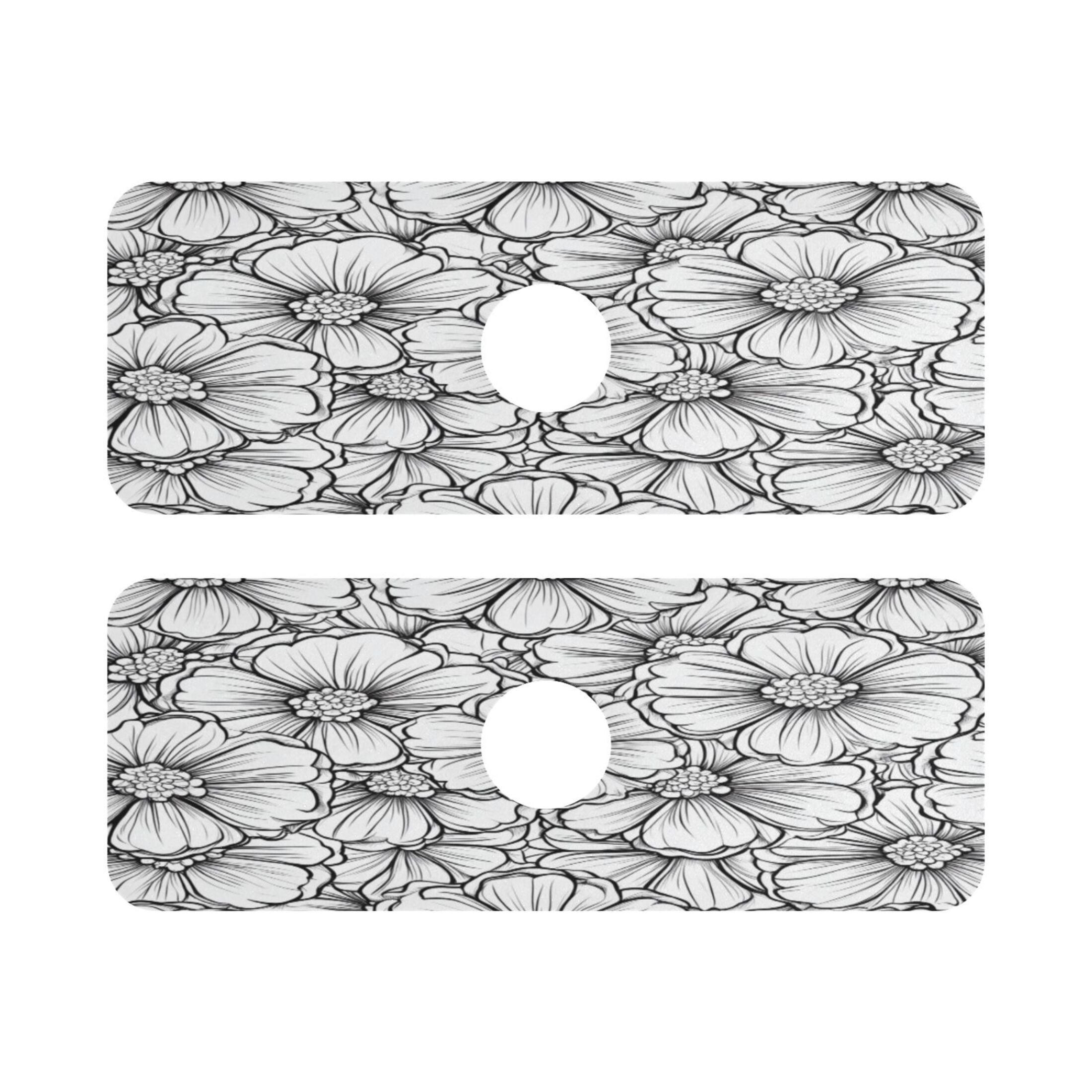 Art Floral Pattern Design Quick Dry Silicone Algae Faucet Pad 14.7x5 ...