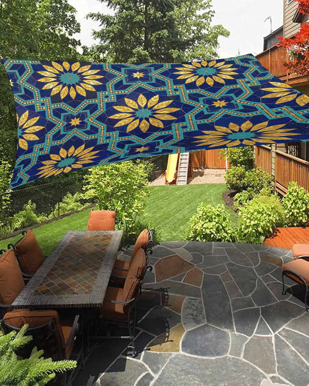 Art Floral Sun Shade Sail 14'X18' Abstract Retro Blue Ornate Pattern ...