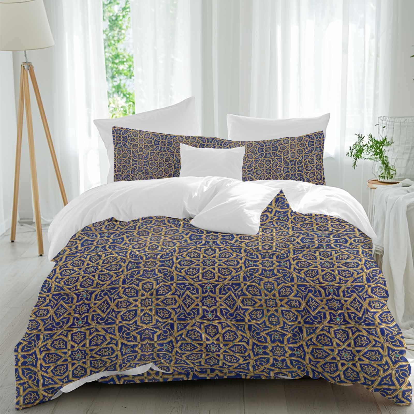 Art Floral Twin Duvet Cover Set, Abstract Retro Navy Blue Vintage ...