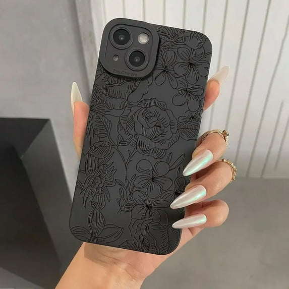 Art Flower Black Style Graphic Phone Case For iPhone 15 14 Pro Max 7 8 ...