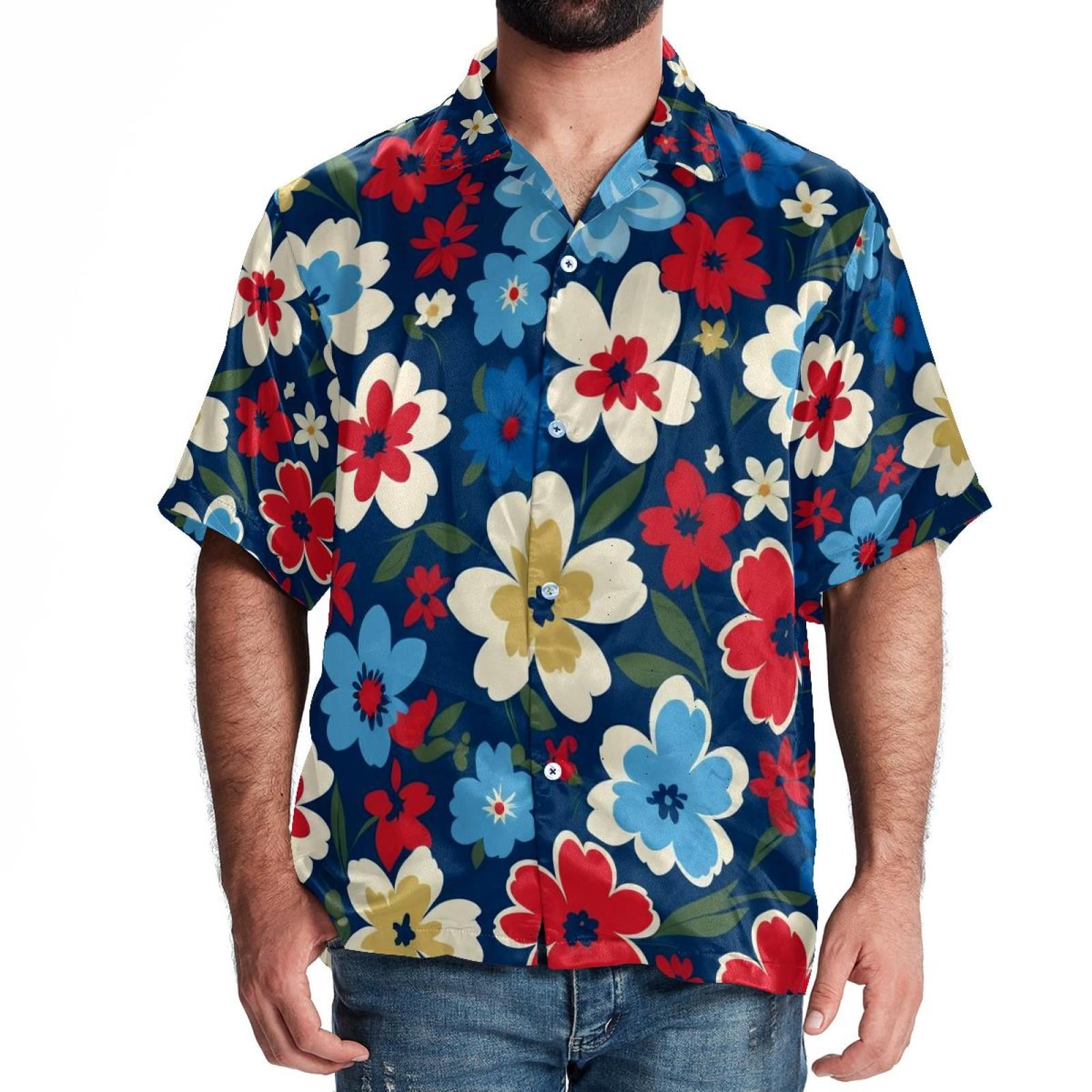 Art Flower Men's Hawaiian Shirts, Vacation Short Sleeve Beach Shirts ...