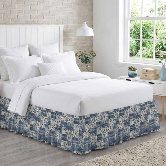 Art Flowers Bed Skirt King Size 18 Inch Drop, Blue Floral Tie-dye ...