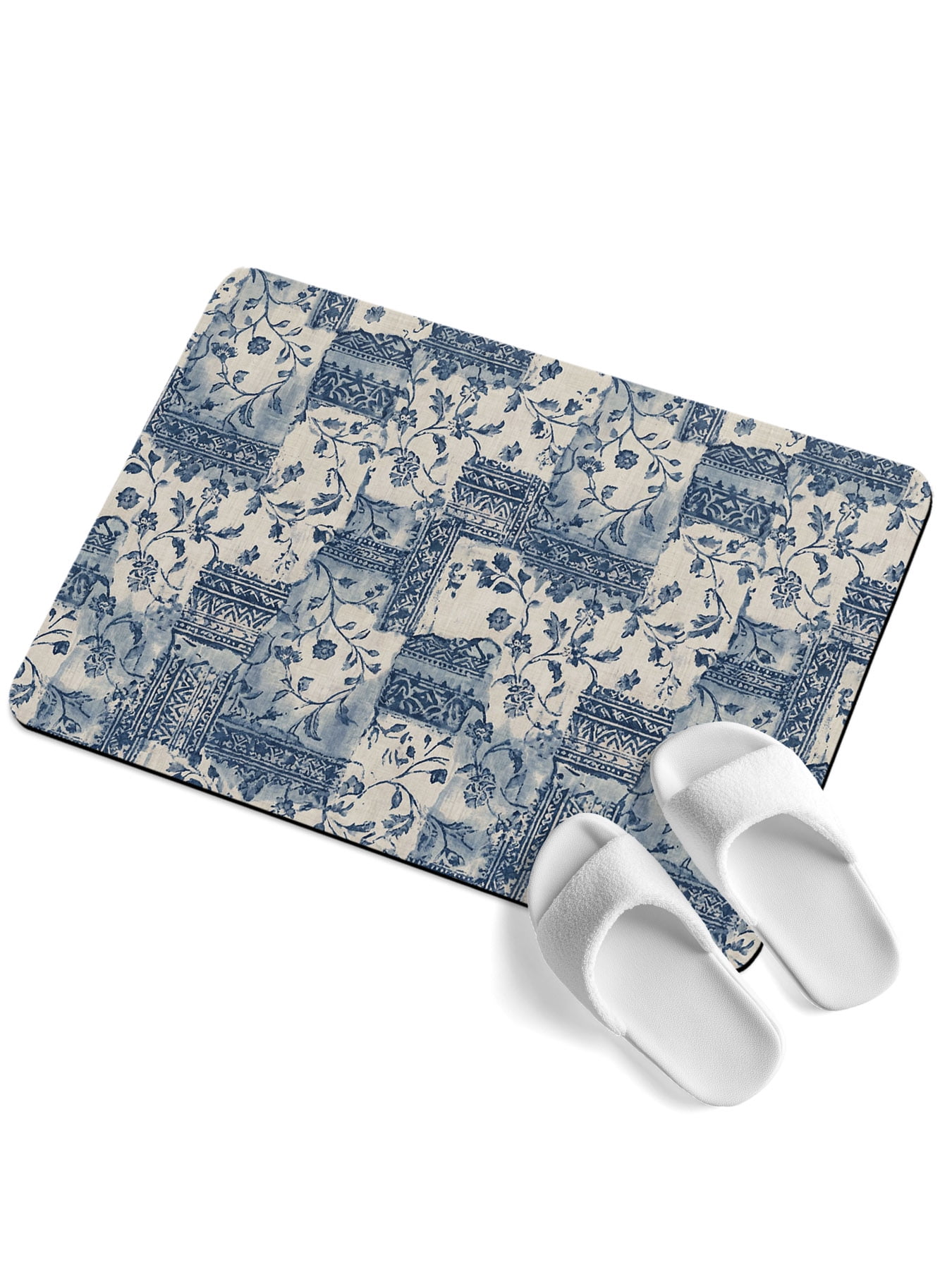 Art Flowers Soft Diatomaceous Earth Mat, Blue Floral Tie-dye Texture ...
