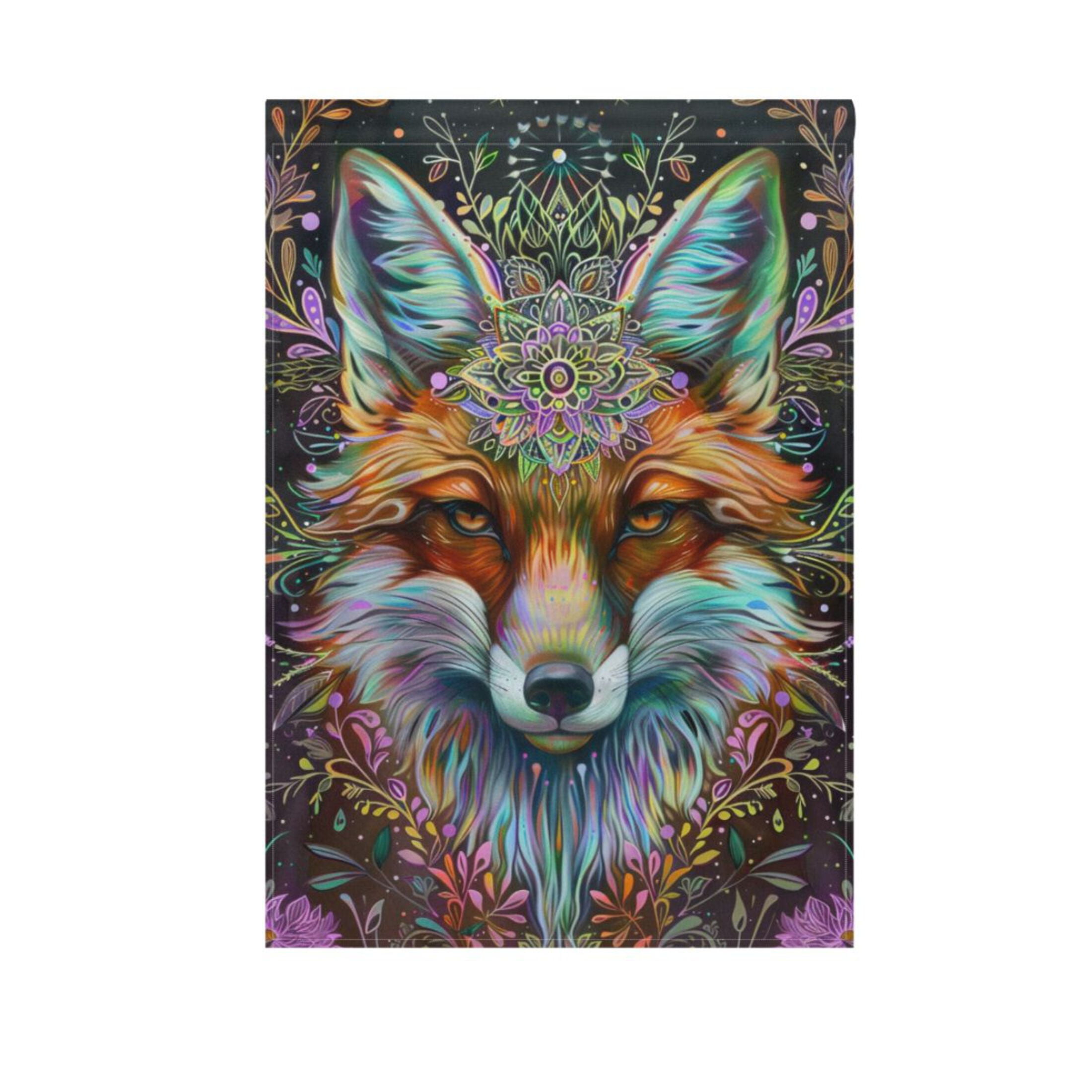 Art Fox Face Bohemian Garden Flag House Banner 12" x 18" Double Sided ...