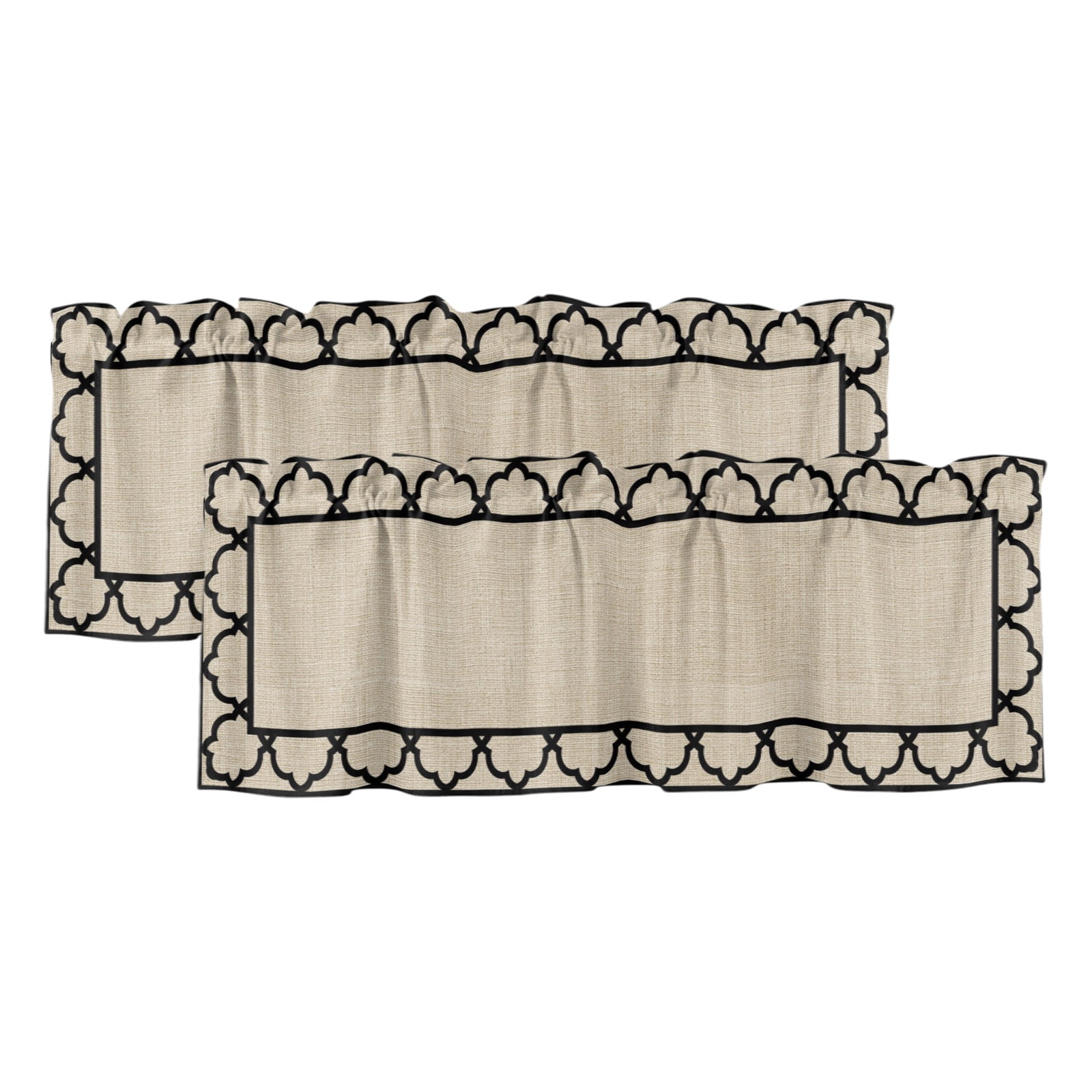 Art Frame 2 Panels Kitchen Valance, Geometric Black Morocco Printed ...