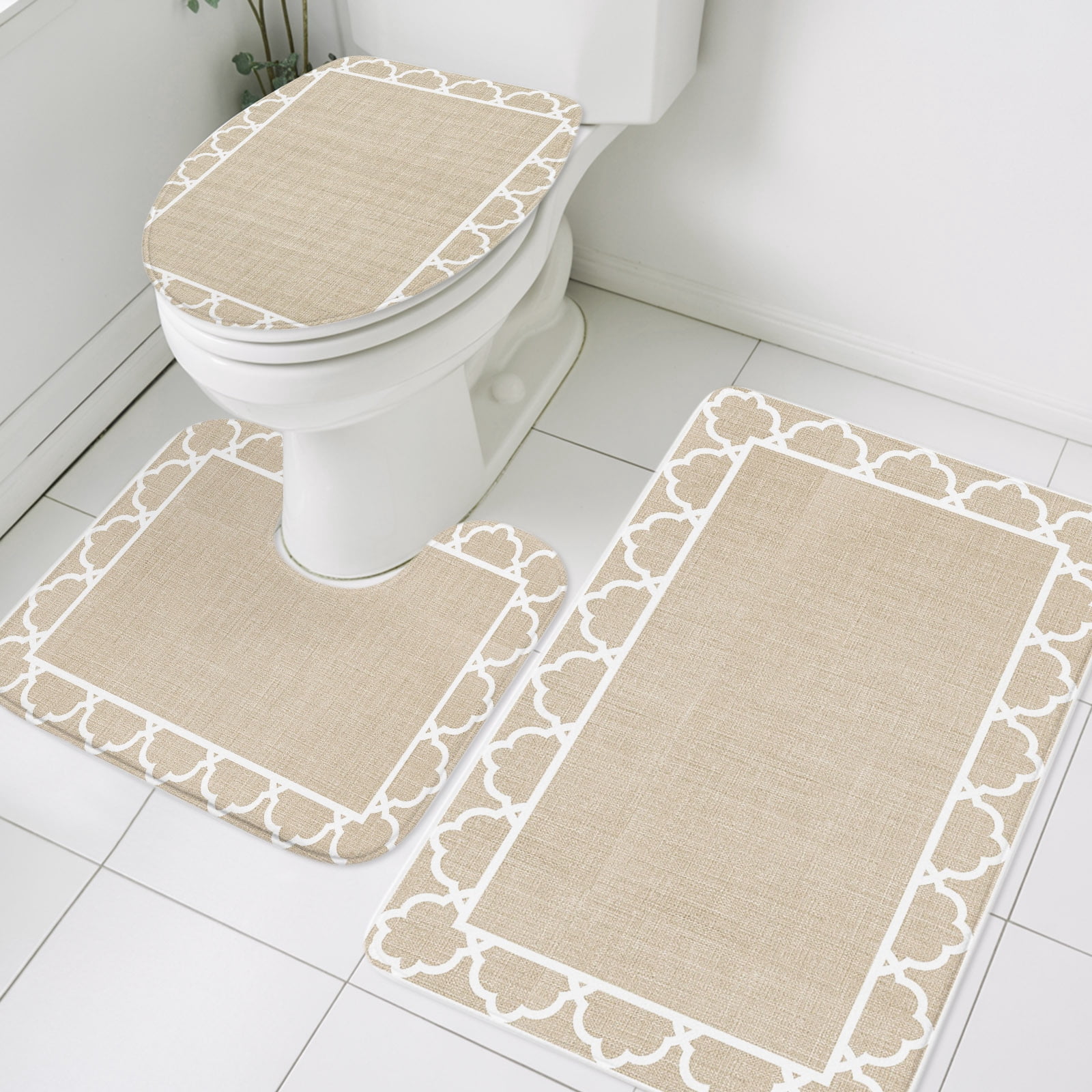 Art Frame Bathroom Rugs Set Geometric White Morocco Printed Border ...