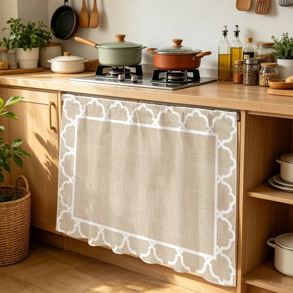 Art Frame Cabinet Curtains 35"Wx35"L, Geometric White Morocco Printed ...