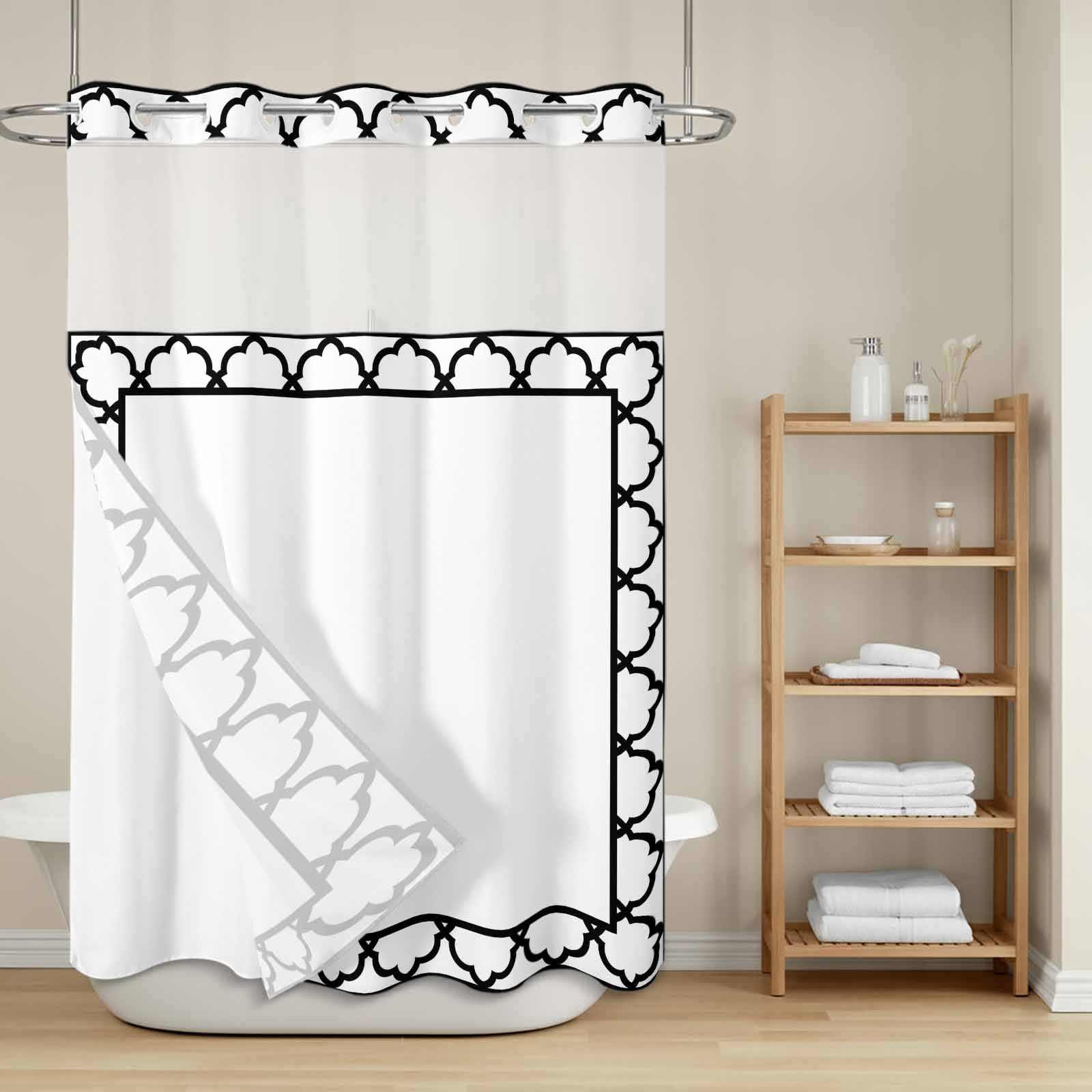 Art Frame No Hook Shower Curtain with Snap in Liner, Geometric Black ...