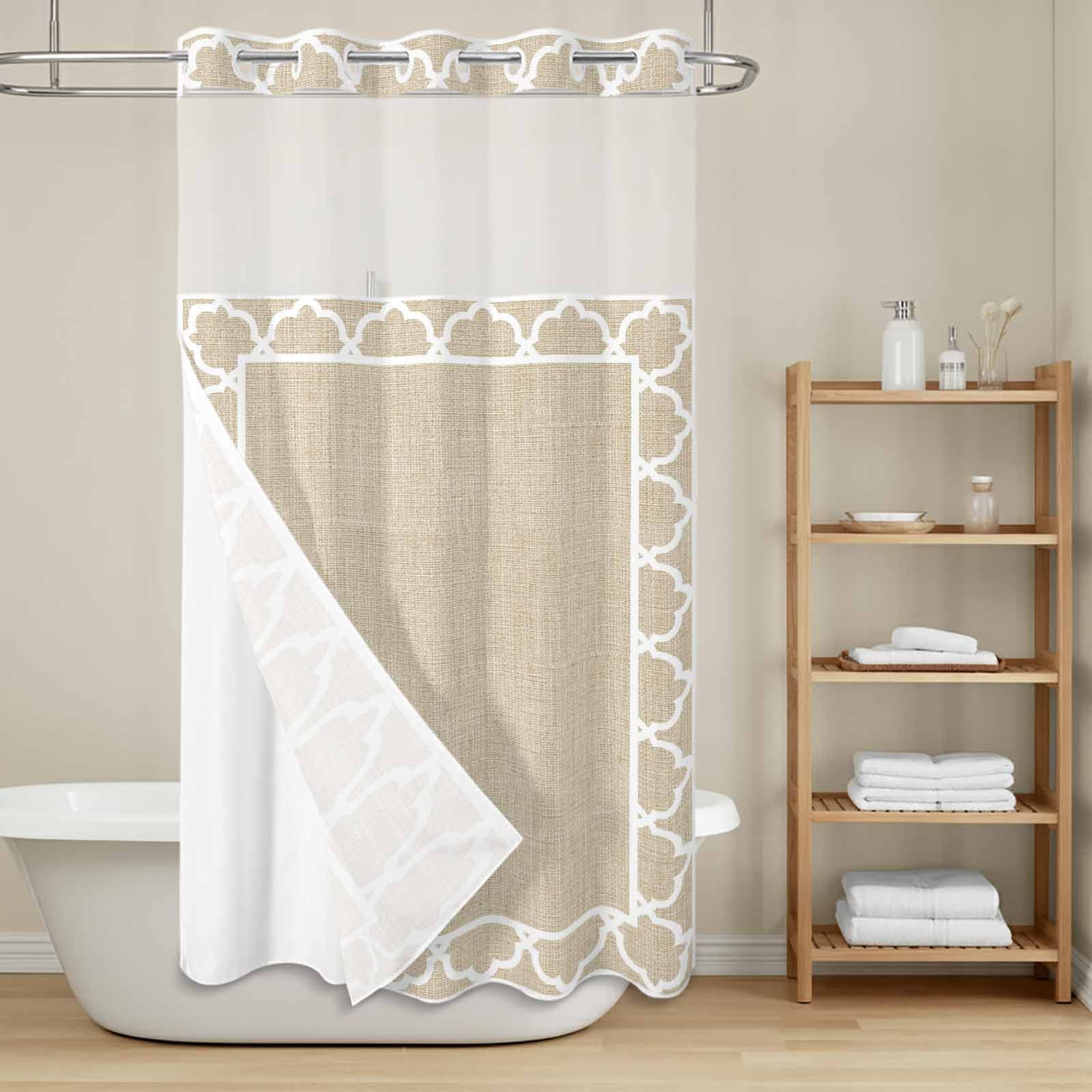 Art Frame No Hook Shower Curtain with Snap in Liner, Geometric White ...