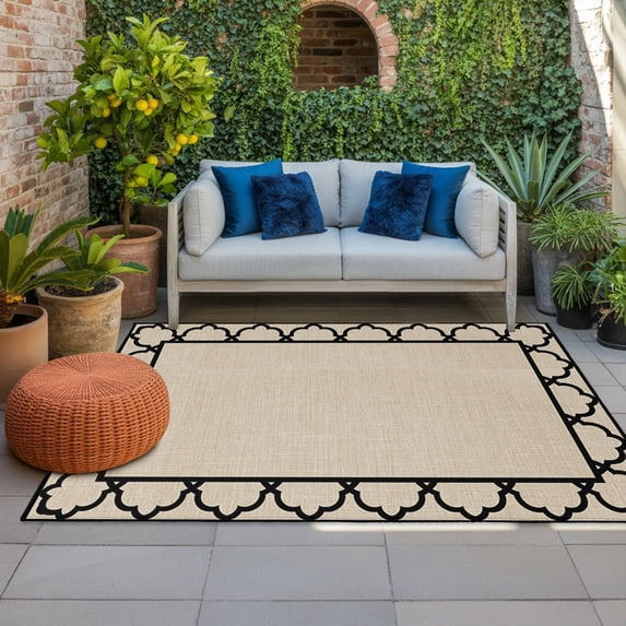 Art Frame Indoor Outdoor Rugs 4x6 Ft, Geometric Black Morocco Printed ...