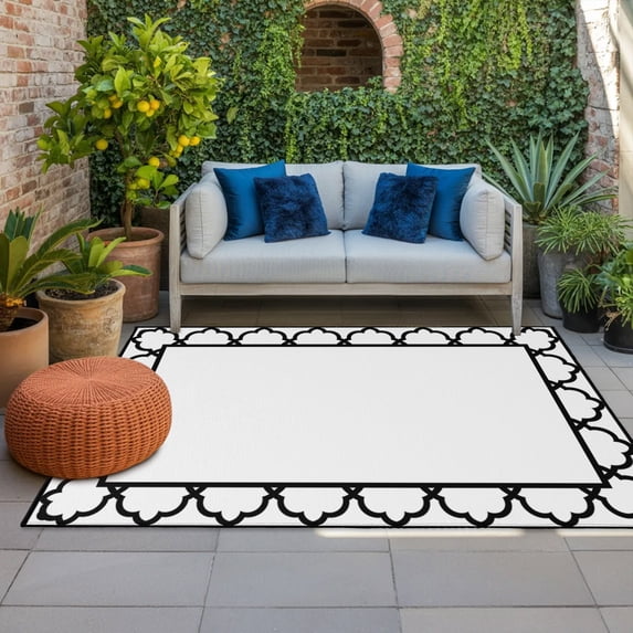Art Frame Indoor Outdoor Rugs 5x7 Ft, Geometric Black Morocco Printed ...
