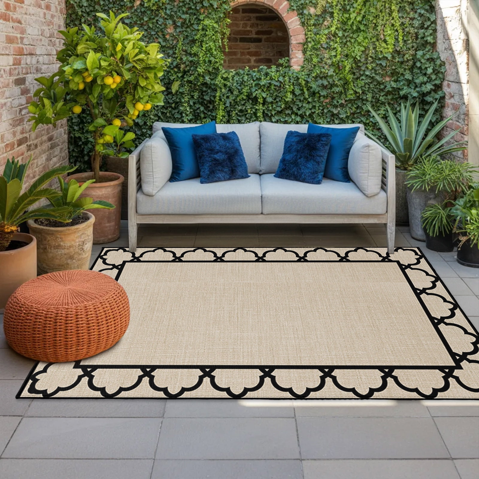 Art Frame Indoor Outdoor Rugs 5x7 Ft, Geometric Black Morocco Printed ...