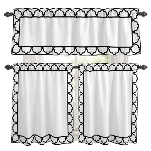 Art Frame Kitchen Curtains Set for Windows, Geometric Black Morocco ...