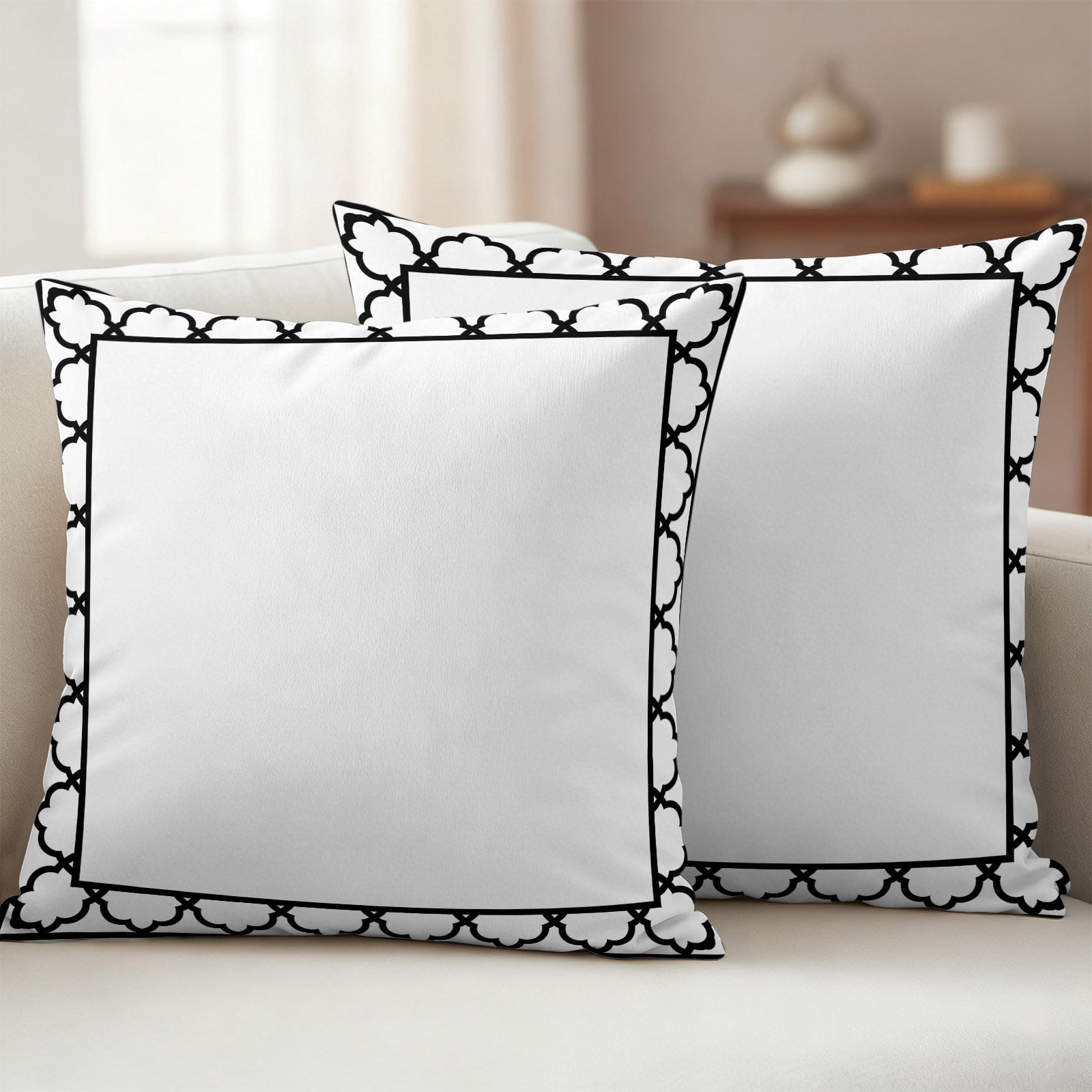Art Frame Pillow Covers 2 Pack Geometric Black Morocco Printed Border ...