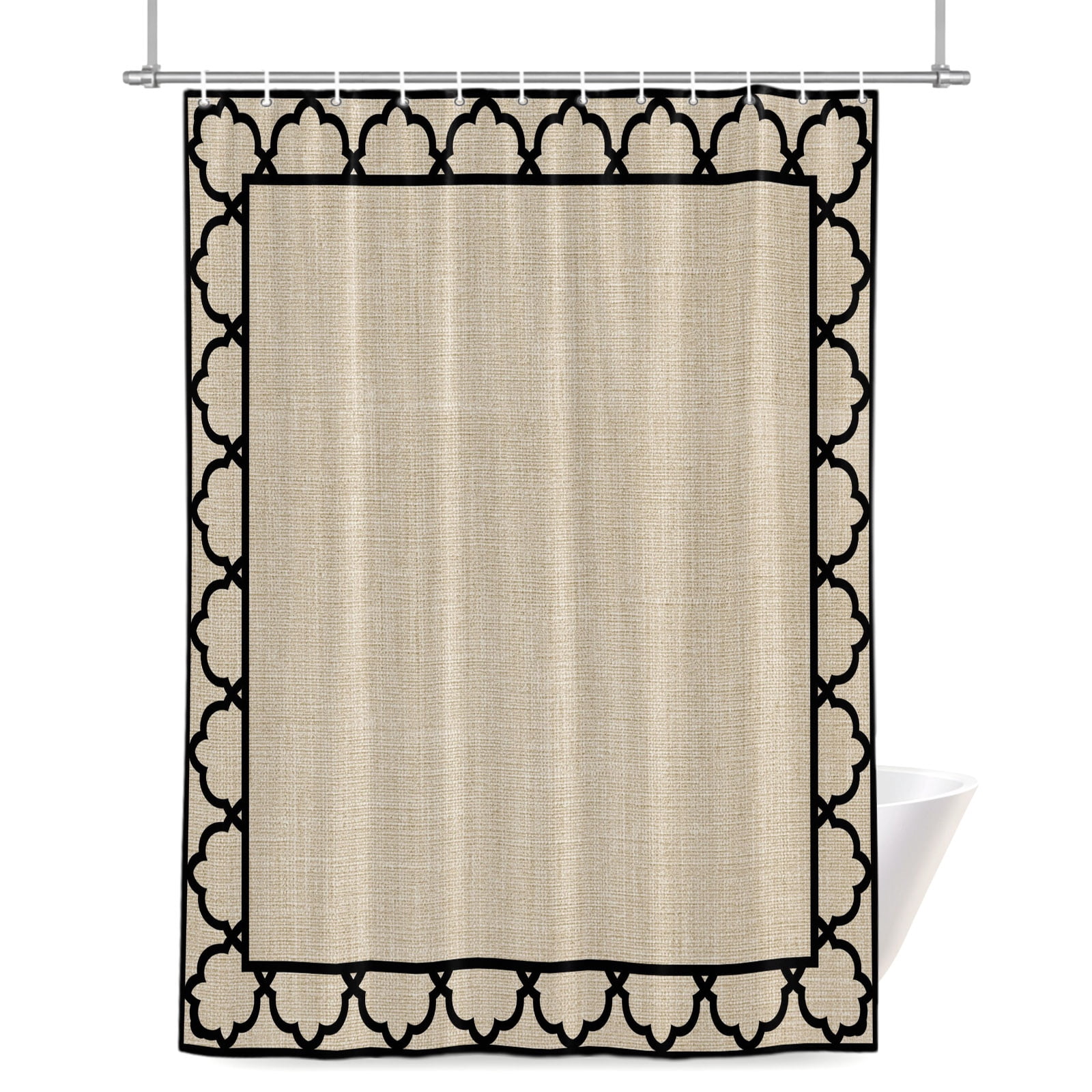 Art Frame Shower Curtain, Geometric Black Morocco Printed Border Rustic ...
