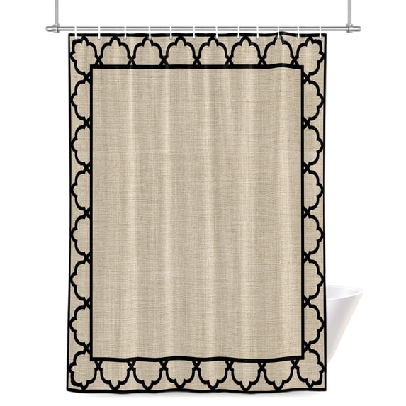 Art Frame Shower Curtain, Geometric Black Morocco Printed Border Rustic ...