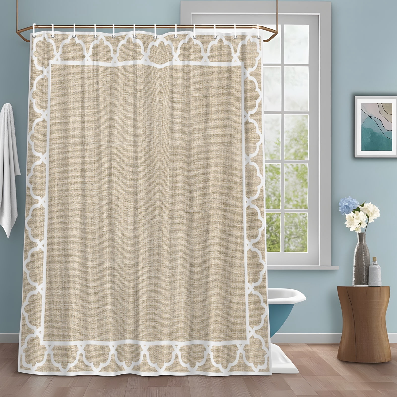 Art Frame Shower Curtain Set with Hooks, Geometric White Morocco ...