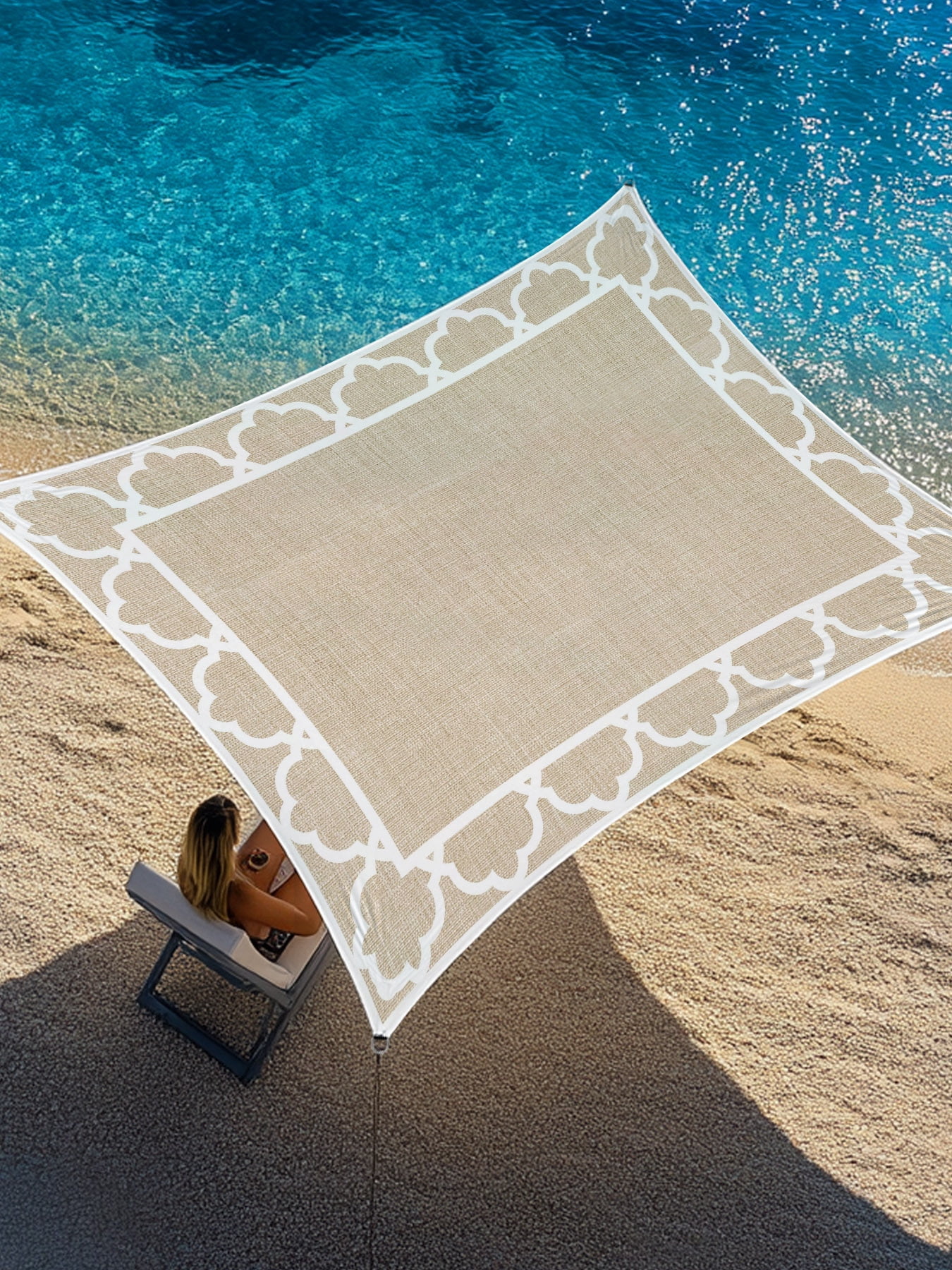 Art Frame Sun Shade Sail 14' x 18', Geometric White Morocco Printed ...