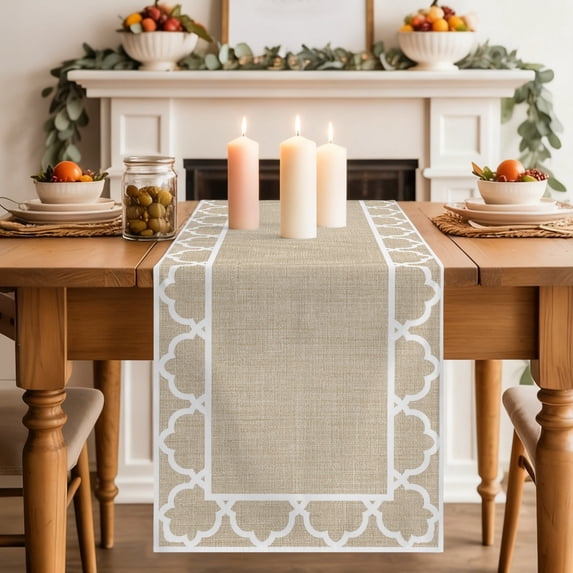 Art Frame Table Runner 13x72 Inch Geometric White Morocco Printed ...
