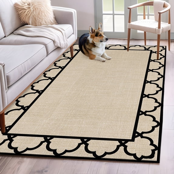 Art Frame Washable Area Rug 3x5 Geometric Black Morocco Printed Border ...