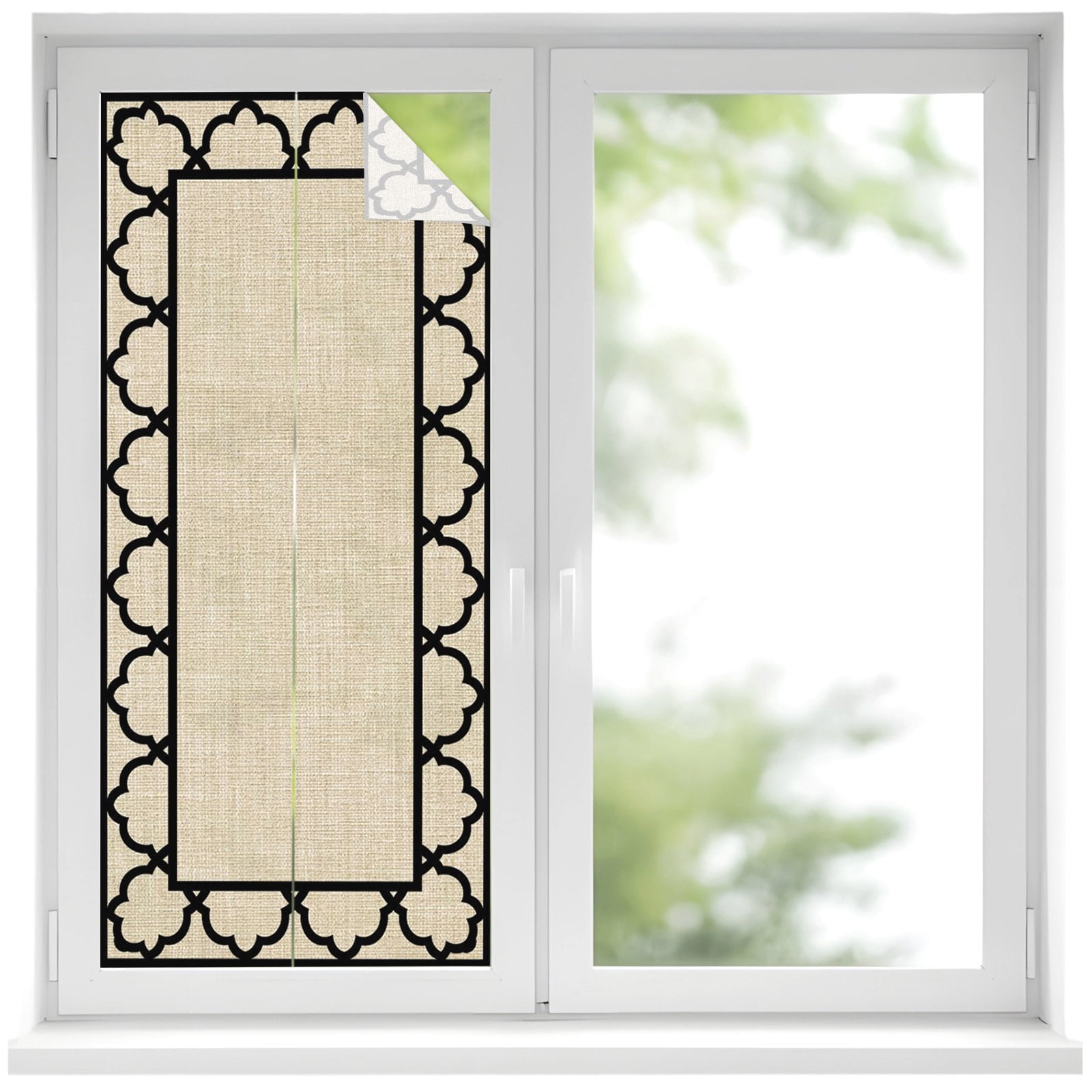 Art Frame Window Privacy Film, Geometric Black Morocco Printed Border ...