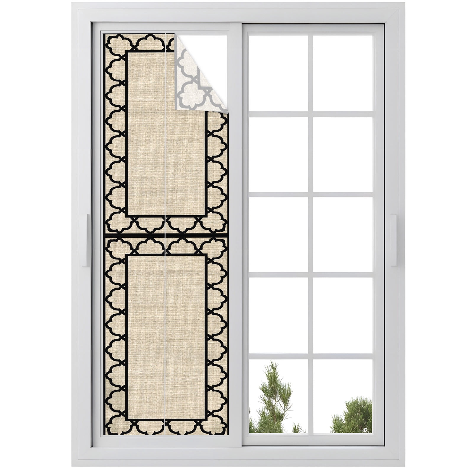 Art Frame Window Privacy Film, Geometric Black Morocco Printed Border ...