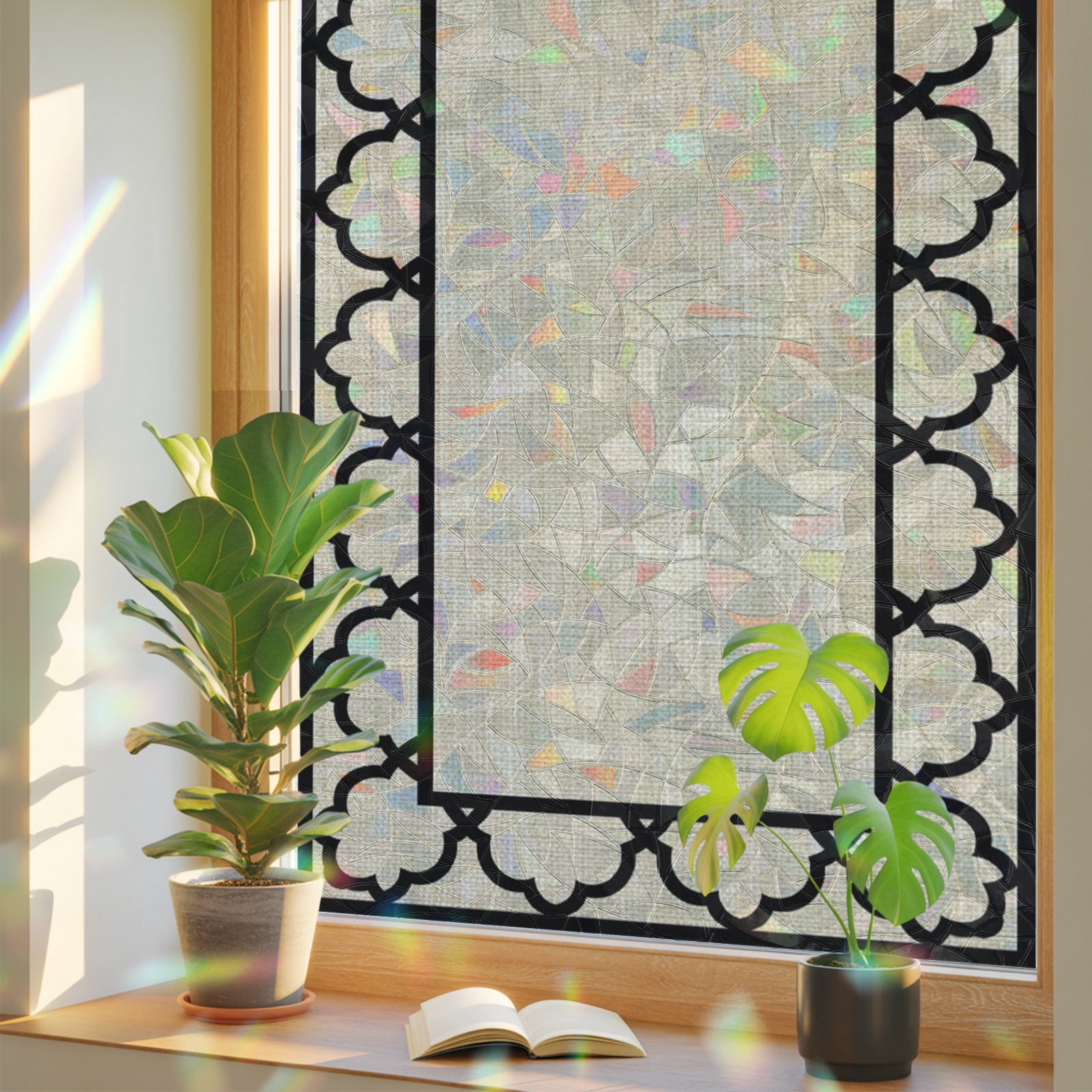 Art Frame Window Privacy Film, Geometric Black Morocco Printed Border ...