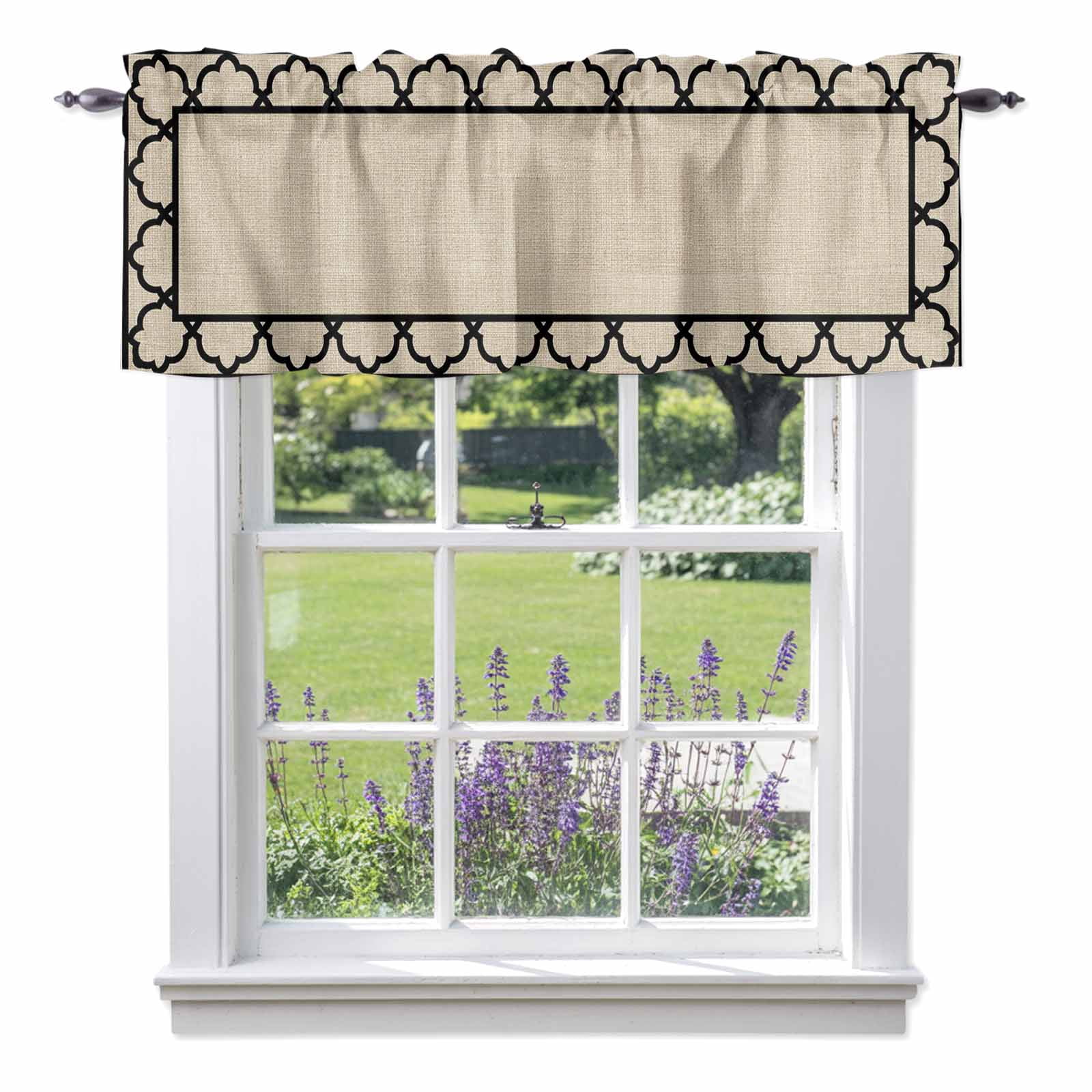 Art Frame Window Valance for Kitchen, Geometric Black Morocco Printed ...