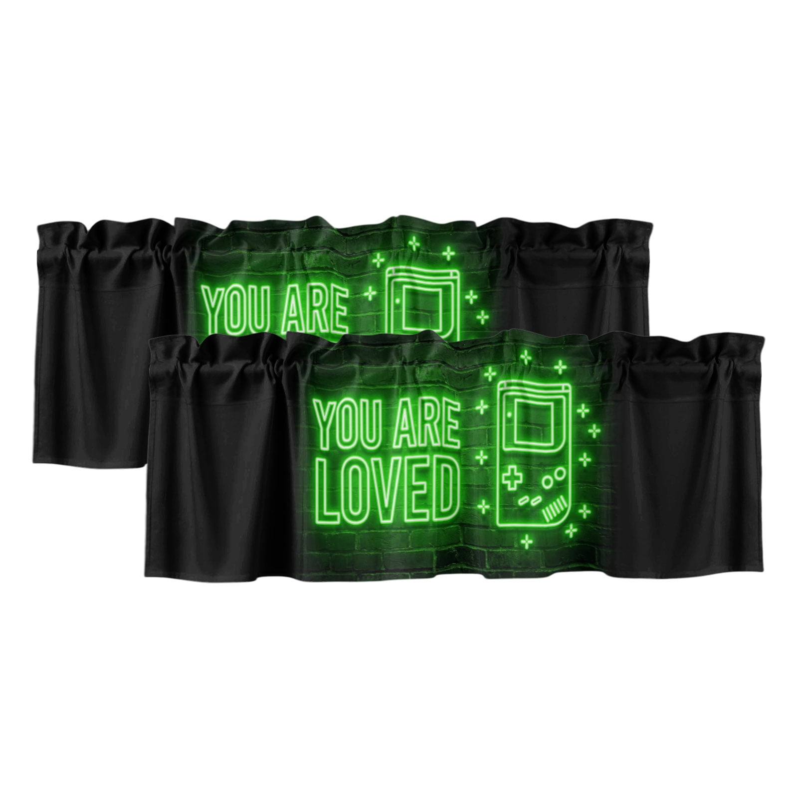 Art Gaming Icons 2 Panels Kitchen Valance, Multi Panel Neon Letter ...