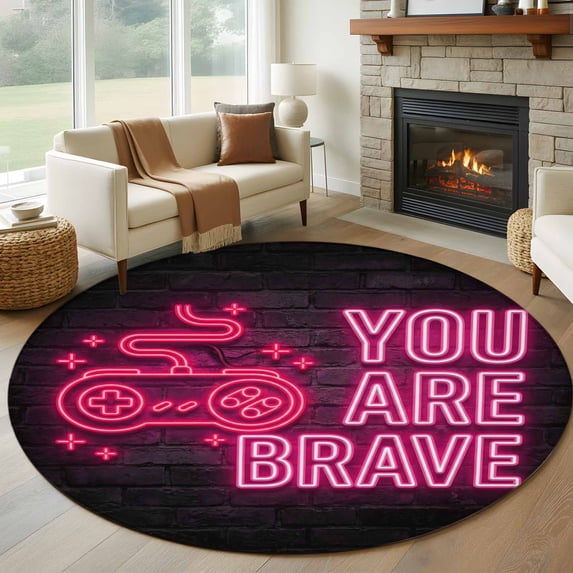 Art Gaming Icons 6FT Round Area Rugs for Living Room Multi Panel Neon ...