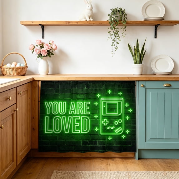 Art Gaming Icons Cabinet Curtains 28" W x 35" L Multi Panel Neon Letter ...