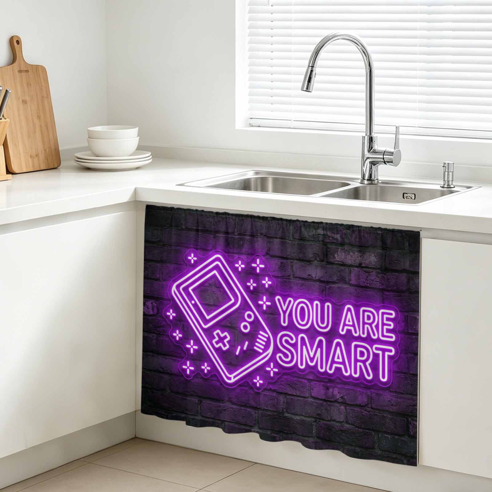 Art Gaming Icons Cabinet Curtains for Kitchen 28"W x 35"L, Multi Panel ...