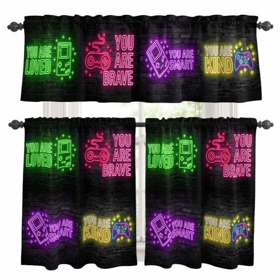 Art Gaming Icons Kitchen Curtains Set for Windows, Multi Panel Neon ...