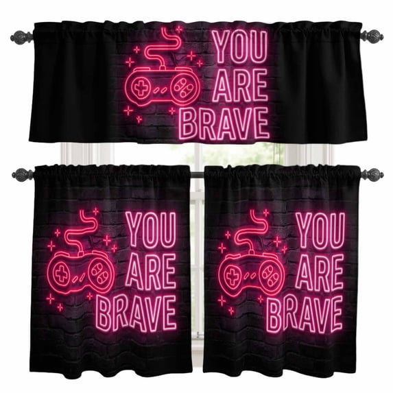 Art Gaming Icons Kitchen Curtains Set for Windows, Multi Panel Neon ...