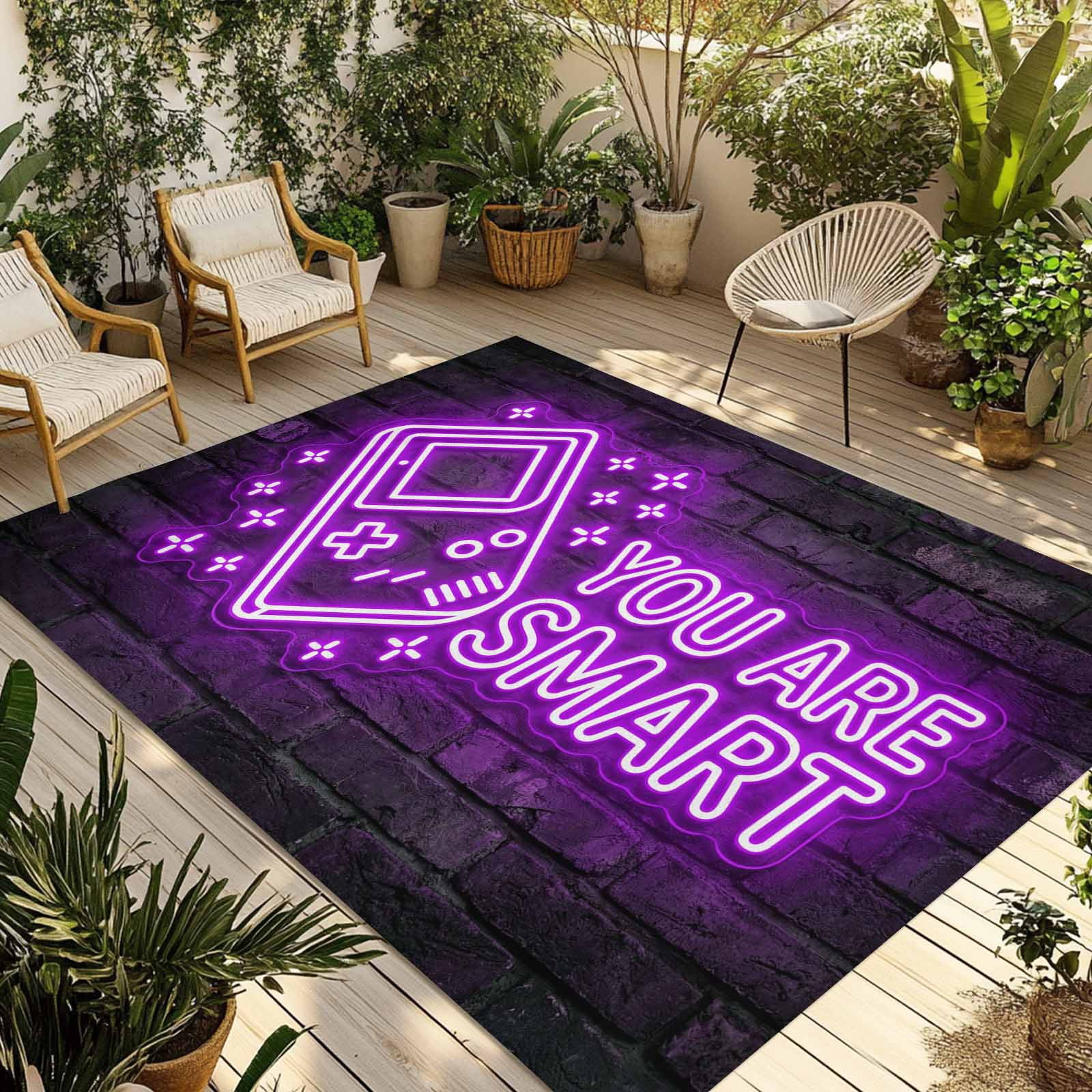 Art Gaming Icons Outdoor Rug 3x5 ft Multi Panel Neon Letter Yellow You ...