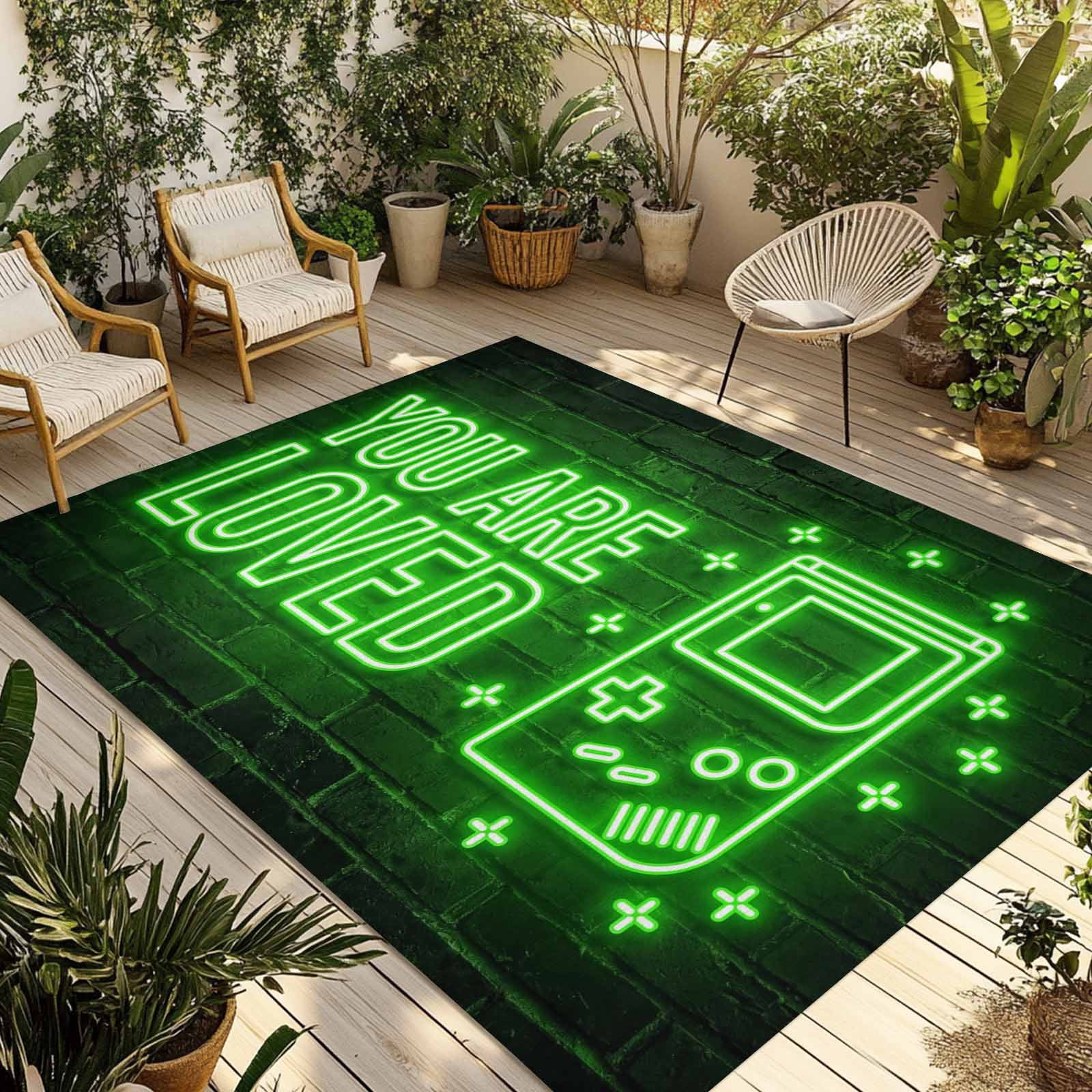 Art Gaming Icons Outdoor Rug 6x9 ft Multi Panel Neon Letter Green ...