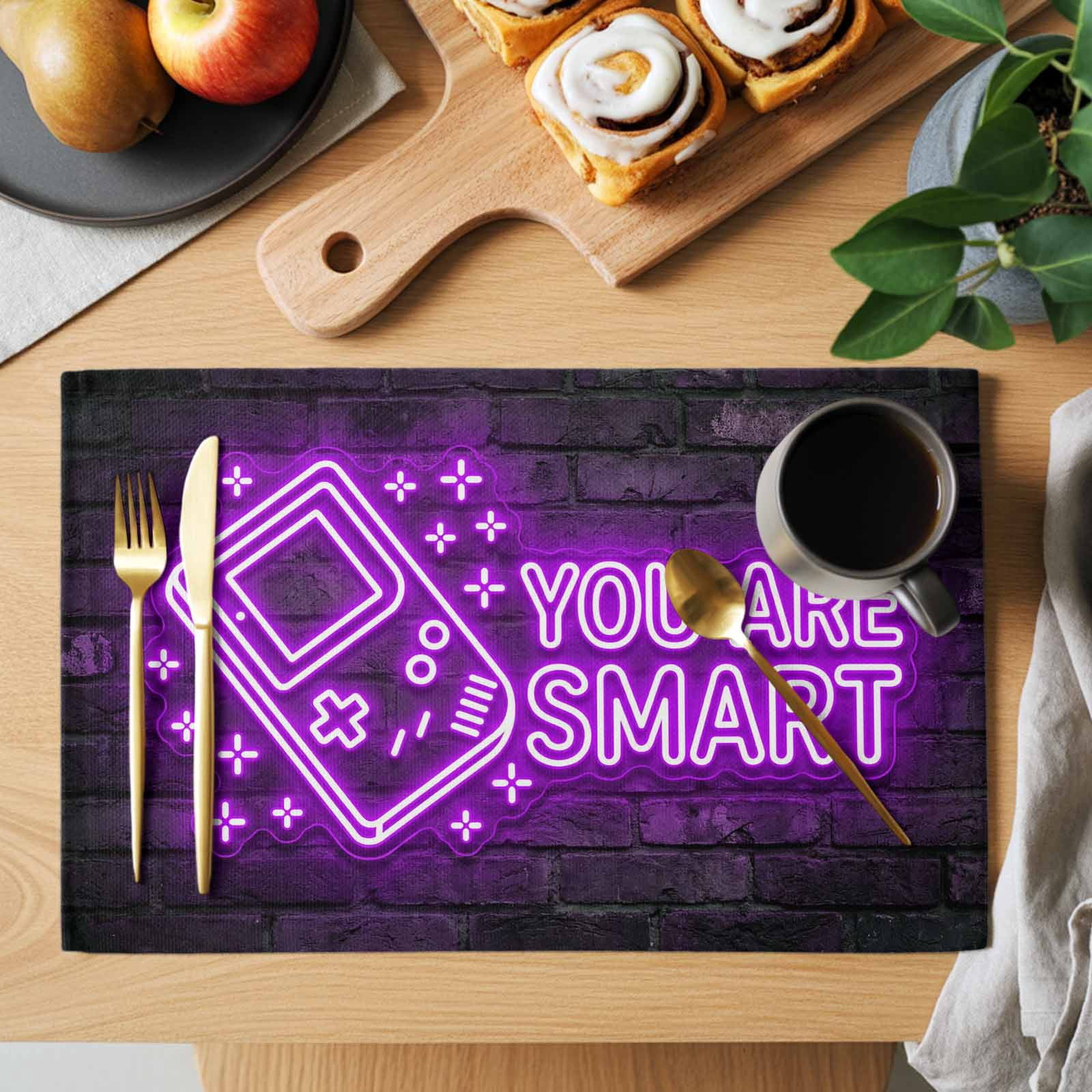 Art Gaming Icons Placemats Set of 8, Multi Panel Neon Letter Yellow You ...