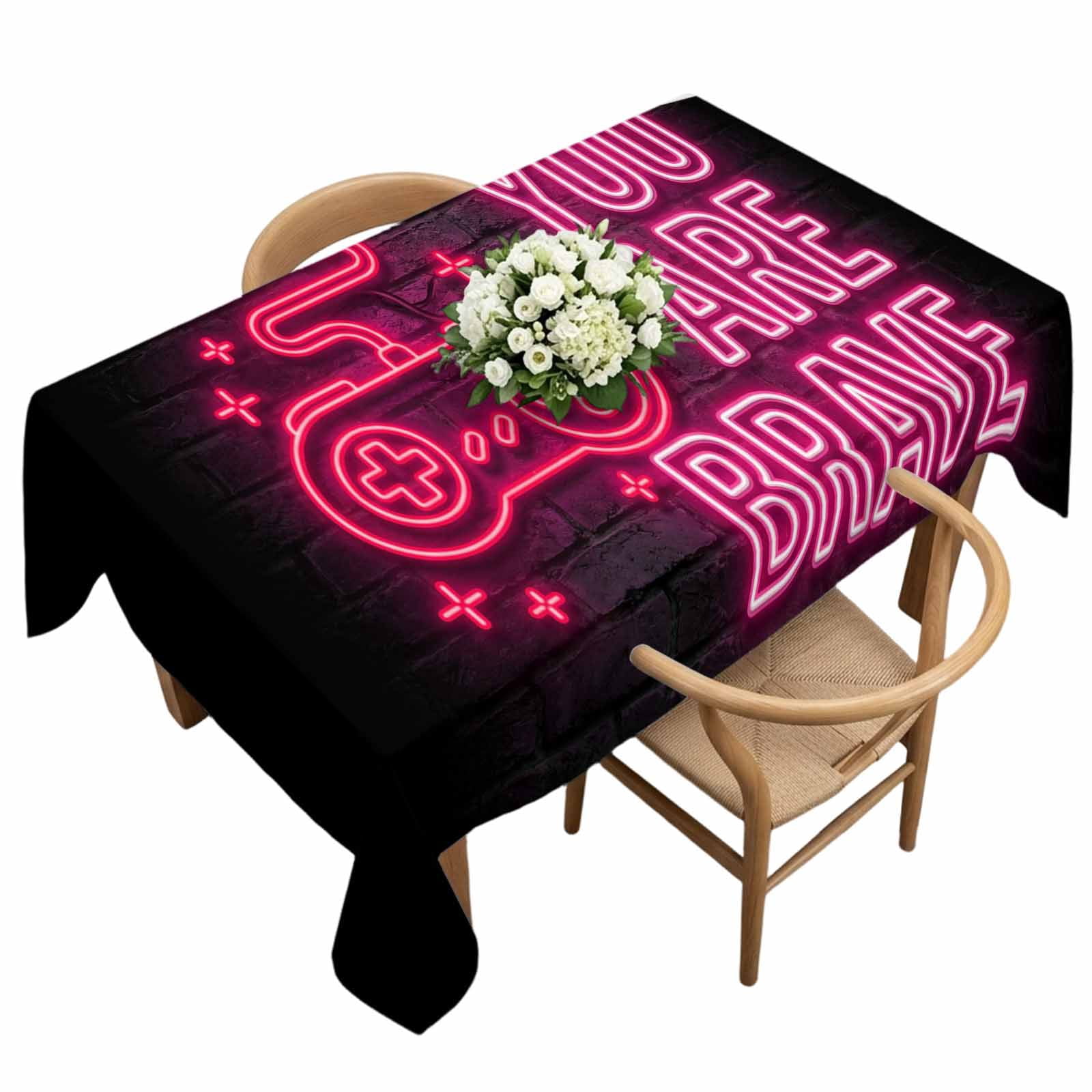 Art Gaming Icons Rectangle Tablecloth Multi Panel Neon Letter Pink You ...