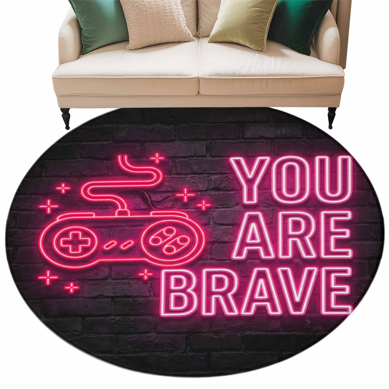 Art Gaming Icons Round Living Room Rugs 7 ft, Multi Panel Neon Letter ...