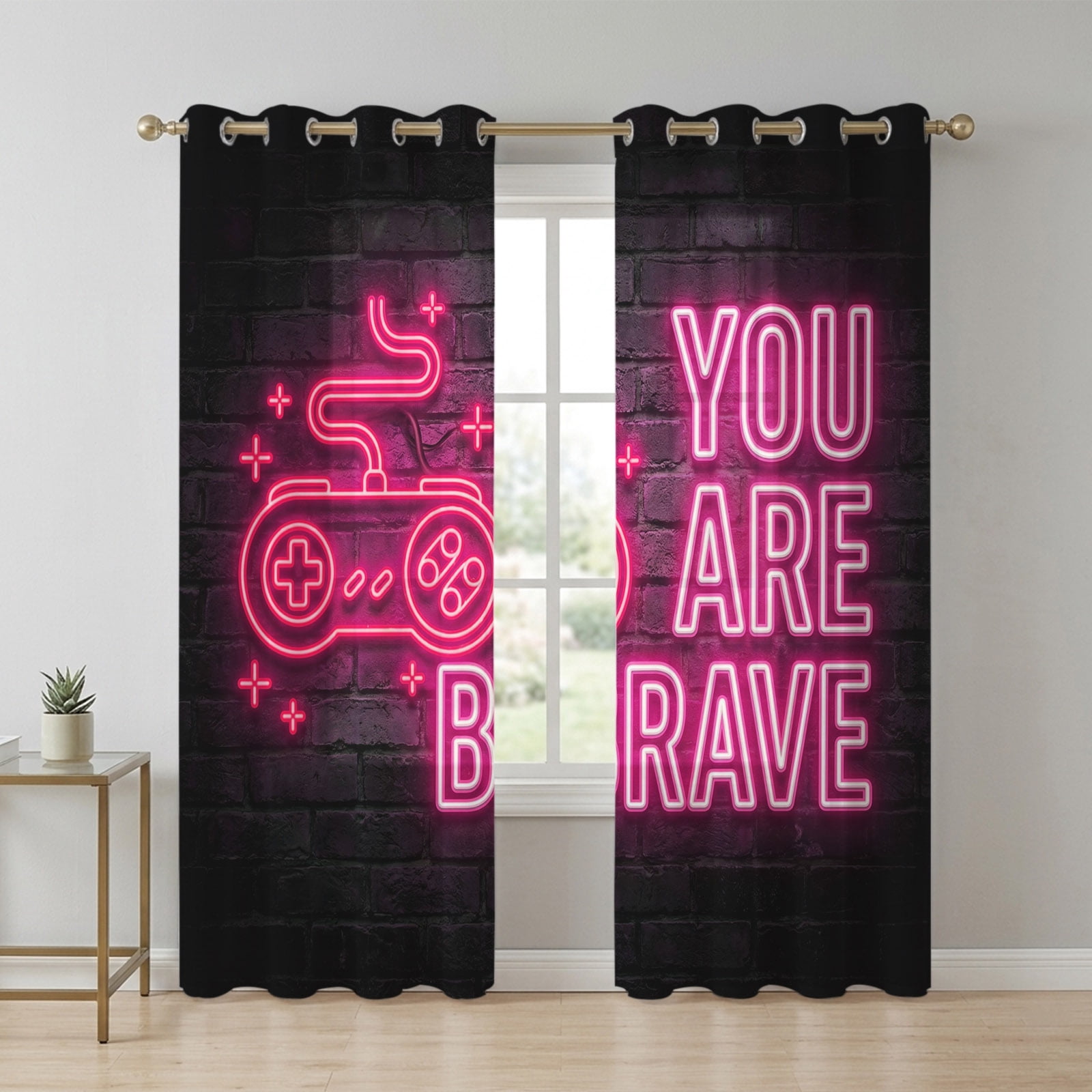 Art Gaming Icons Sheer Curtains 96 Inch Long 2 Panels, Multi Panel Neon ...