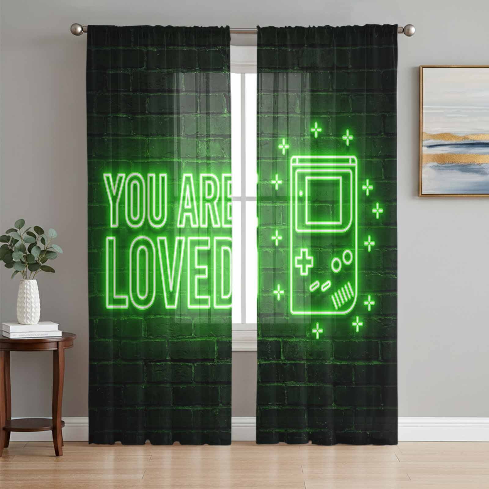 Art Gaming Icons Sheer Curtains for Living Room Bedroom, Multi Panel ...