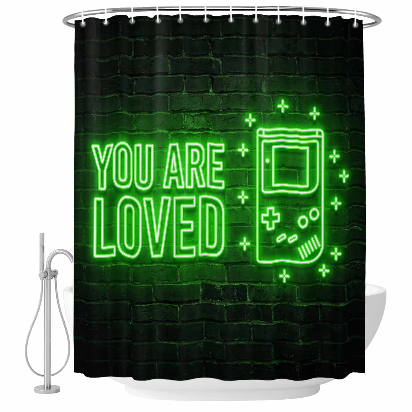 Art Gaming Icons Shower Curtain Set with Hooks, Multi Panel Neon Letter ...