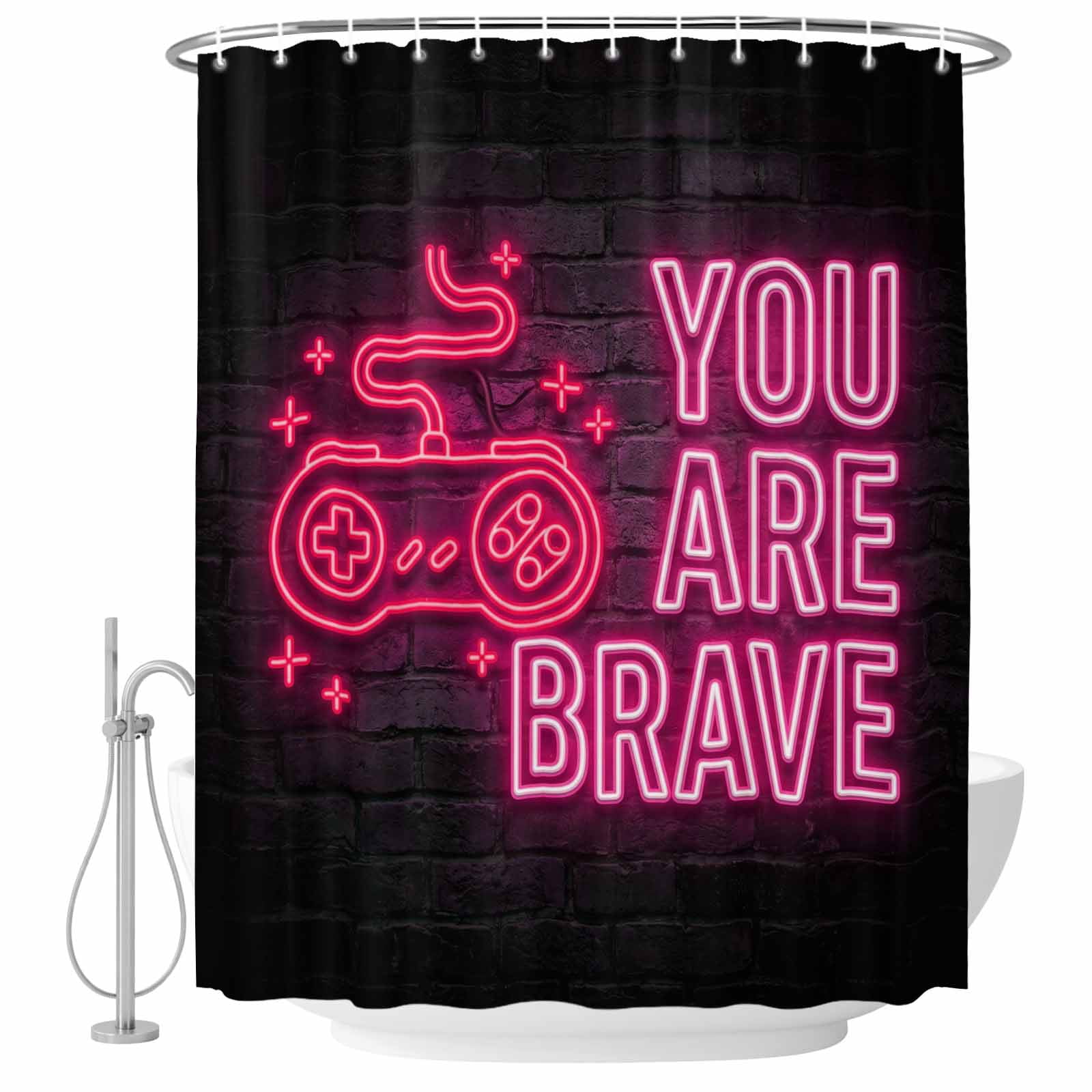 Art Gaming Icons Shower Curtain Set with Hooks, Multi Panel Neon Letter ...