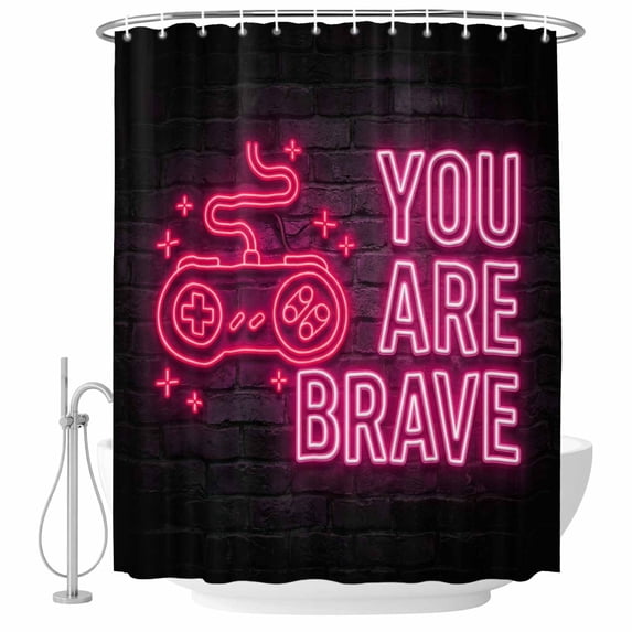 Art Gaming Icons Shower Curtain Set with Hooks, Multi Panel Neon Letter ...