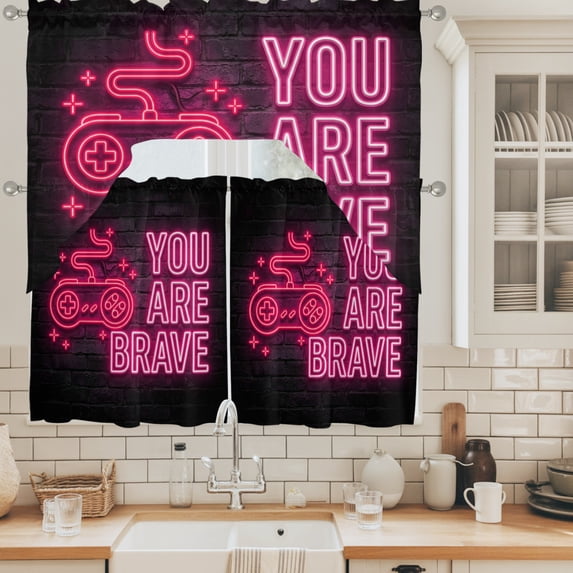 Art Gaming Icons Swag Curtains Valance and Tier Set, Multi Panel Neon ...