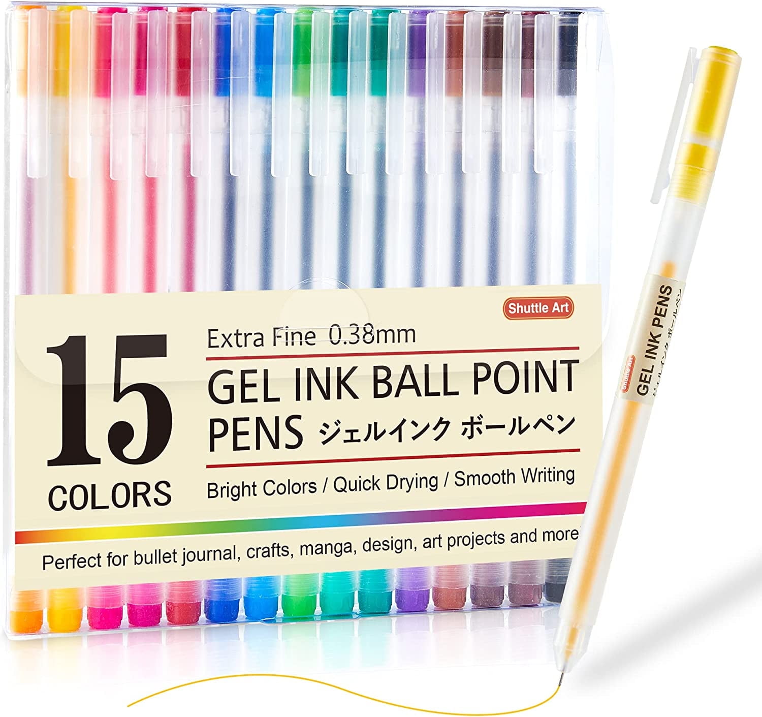 Shuttle Art, Art Gel Pens, 15 Colors Japanese Style, 0.38mm Extra-Fine ...